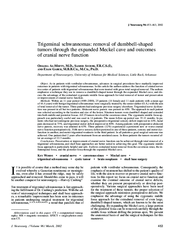 (PDF) Trigeminal schwannomas: removal of dumbbell-shaped tumors through ...