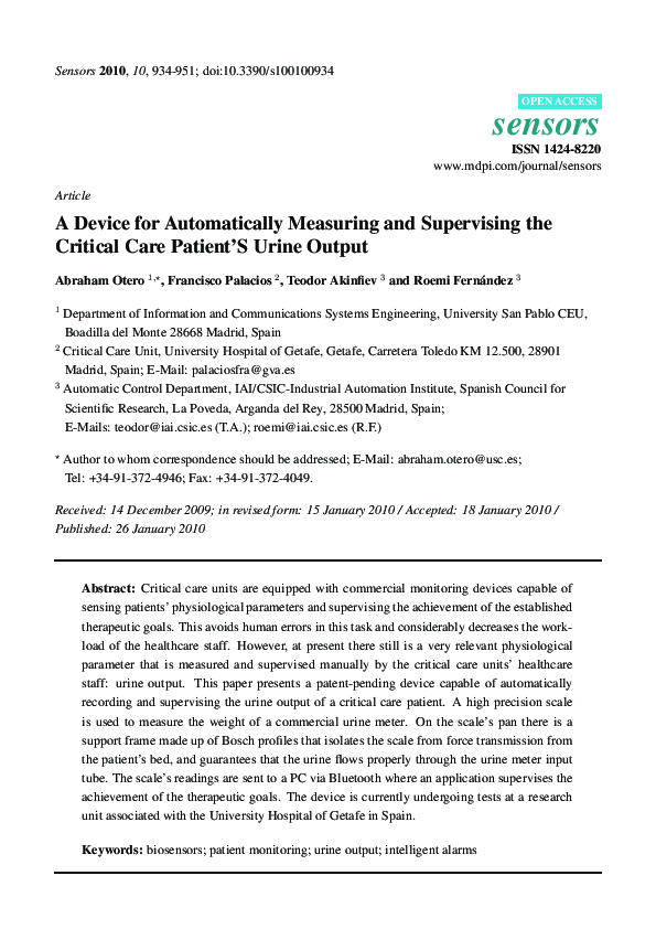 (PDF) A Device for Automatically Measuring and Supervising the Critical ...