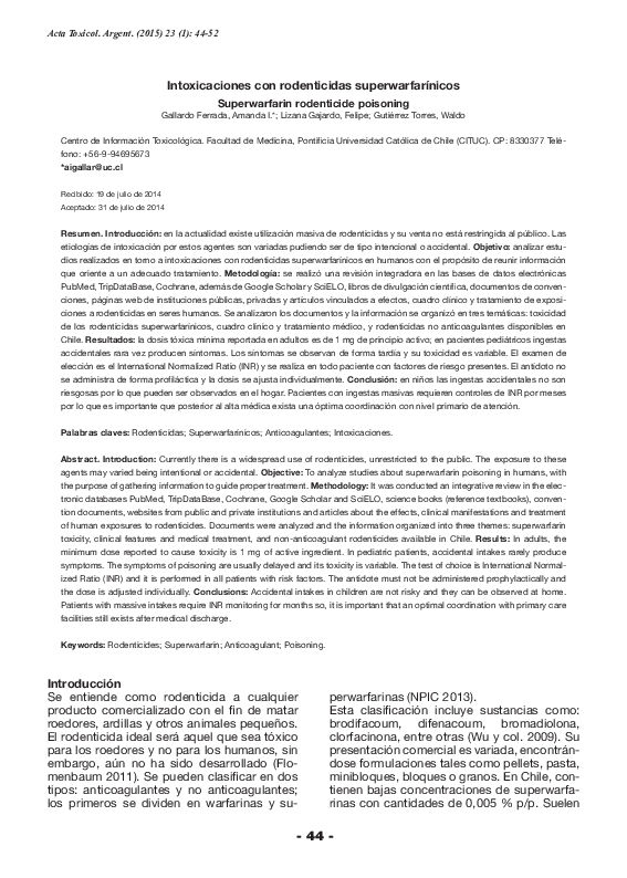 (PDF) Superwarfarin rodenticide poisoning | Felipe Lizana Gajardo ...