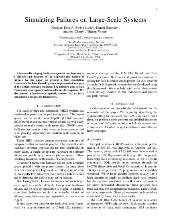 (PDF) 1Simulating Failures on Large-Scale Systems | Andrew Cherry - Academia.edu