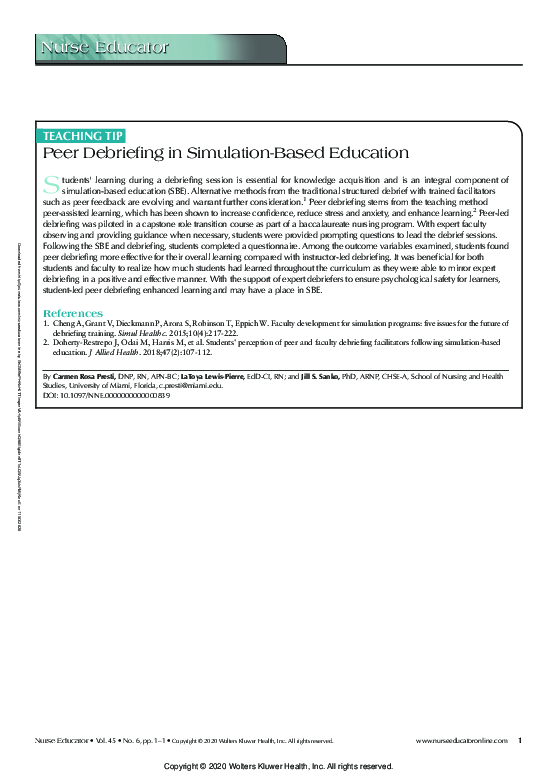 (PDF) Peer Debriefing in Simulation-Based Education