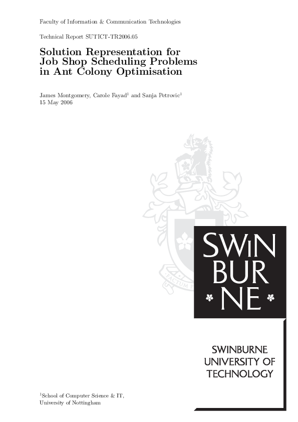 Pdf Solution Representation For Job Shop Scheduling Problems In Ant Colony Optimisation 5088