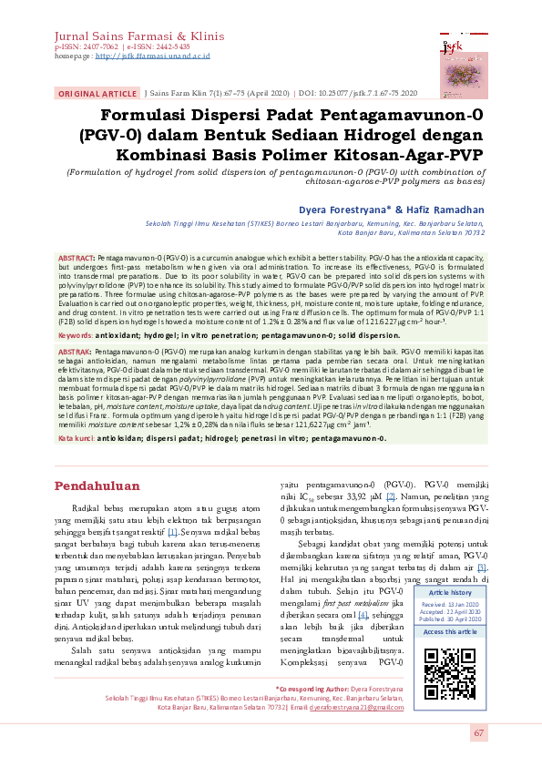 (PDF) Formulasi Dispersi Padat Pentagamavunon-0 (PGV-0) dalam Bentuk ...