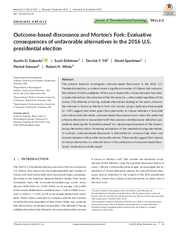 (PDF) Outcome-based dissonance and Morton's Fork: Evaluative ...
