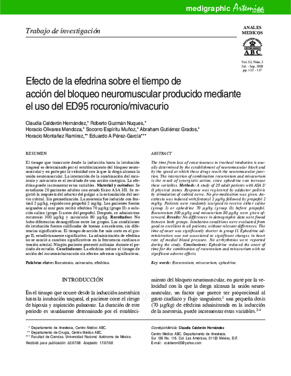(PDF) Efecto de la efedrina sobre el tiempo de acción del bloqueo ...
