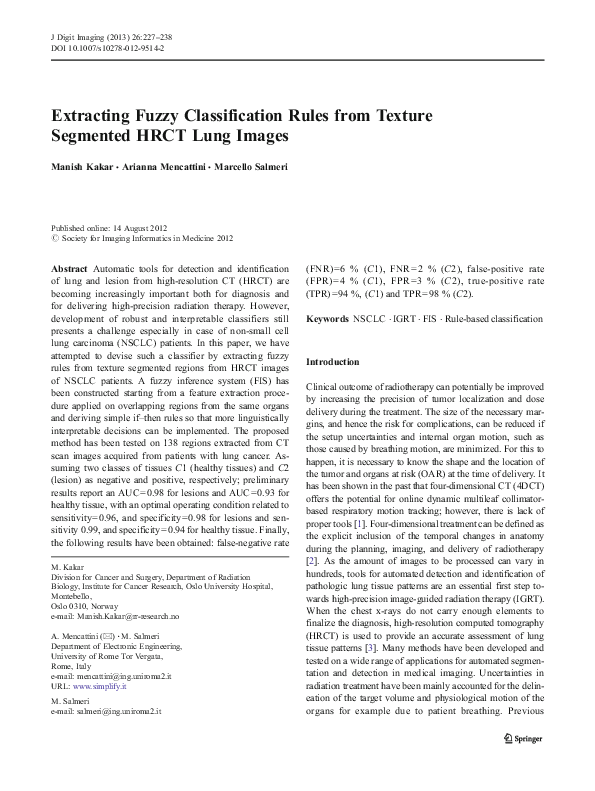 (PDF) Extracting Fuzzy Classification Rules from Texture Segmented HRCT Lung Images | Marcello ...
