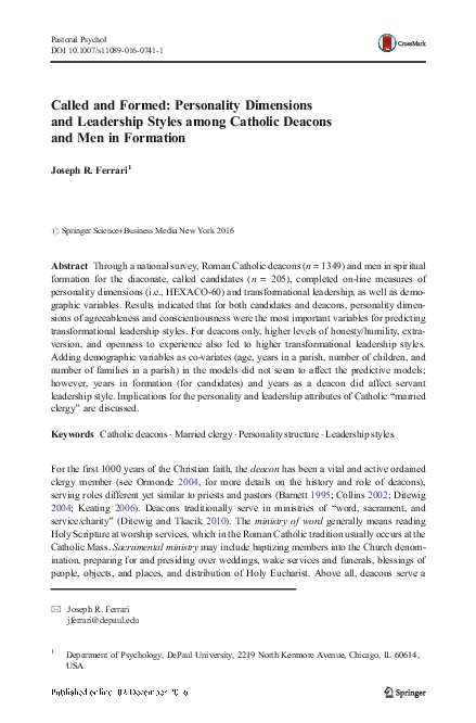 (PDF) Called and Formed: Personality Dimensions and Leadership Styles ...