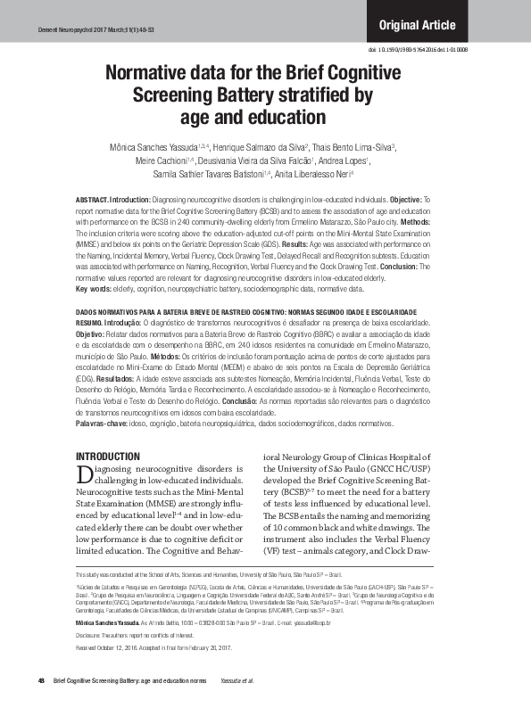 (PDF) Normative data for the Brief Cognitive Screening Battery ...