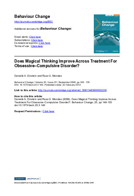 (PDF) Does Magical Thinking Improve Across Treatment For Obsessive ...