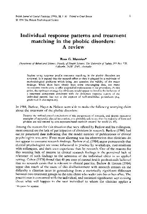 (PDF) Individual response patterns and treatment matching in the phobic ...