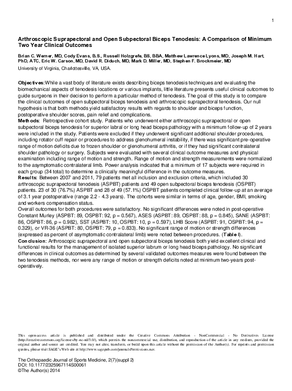 (PDF) Arthroscopic suprapectoral and open subpectoral biceps tenodesis ...