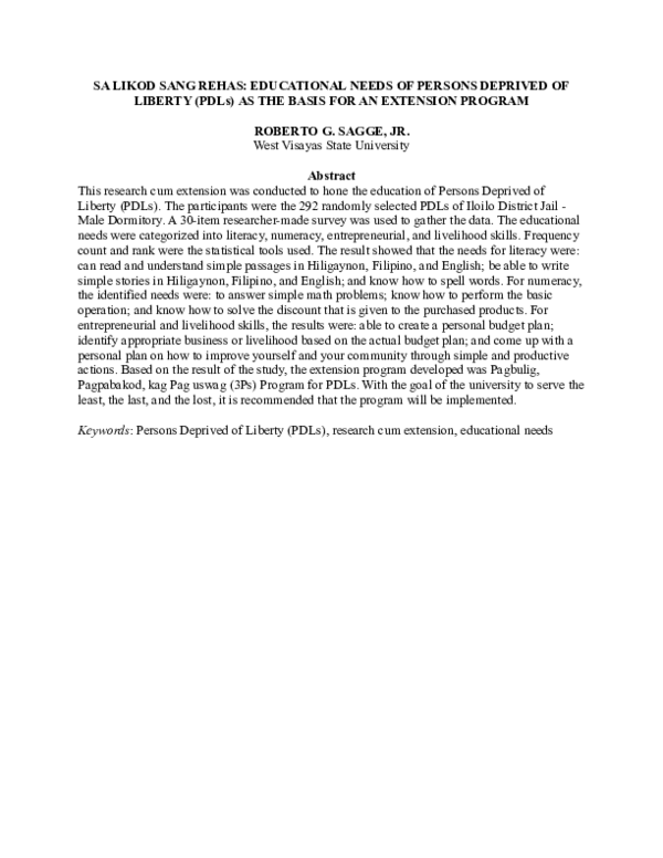 (DOC) SA LIKOD SANG REHAS: EDUCATIONAL NEEDS OF PERSONS DEPRIVED OF ...