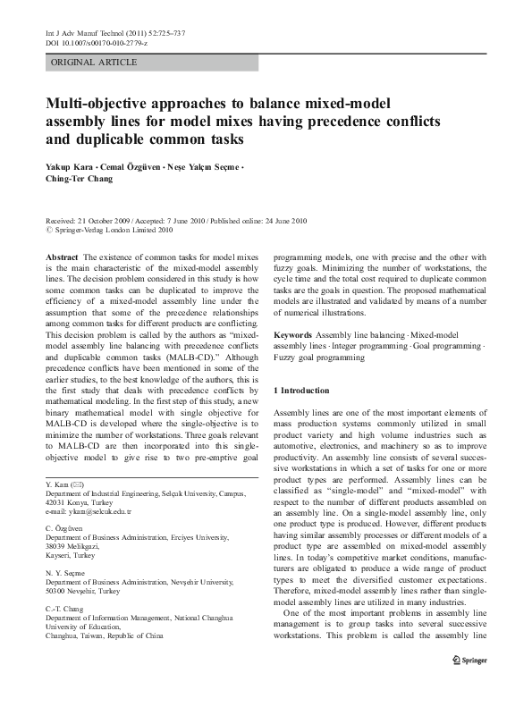 (PDF) Balancing Mixed-Model Assembly Lines with Conflicts