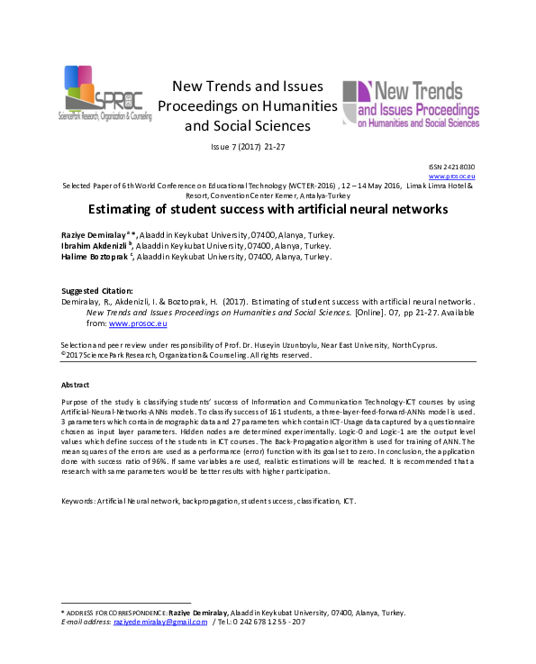 (PDF) Estimating of student success with artificial neural networks | Raziye Demiralay ...