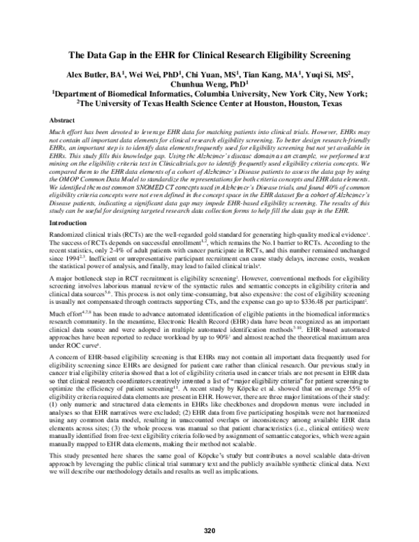 (PDF) The Data Gap in the EHR for Clinical Research Eligibility ...