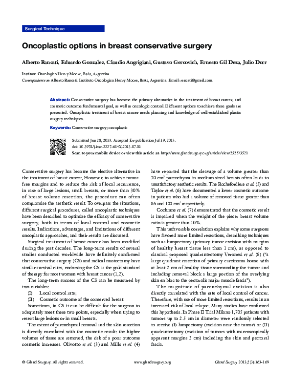 (PDF) Oncoplastic options in breast conservative surgery
