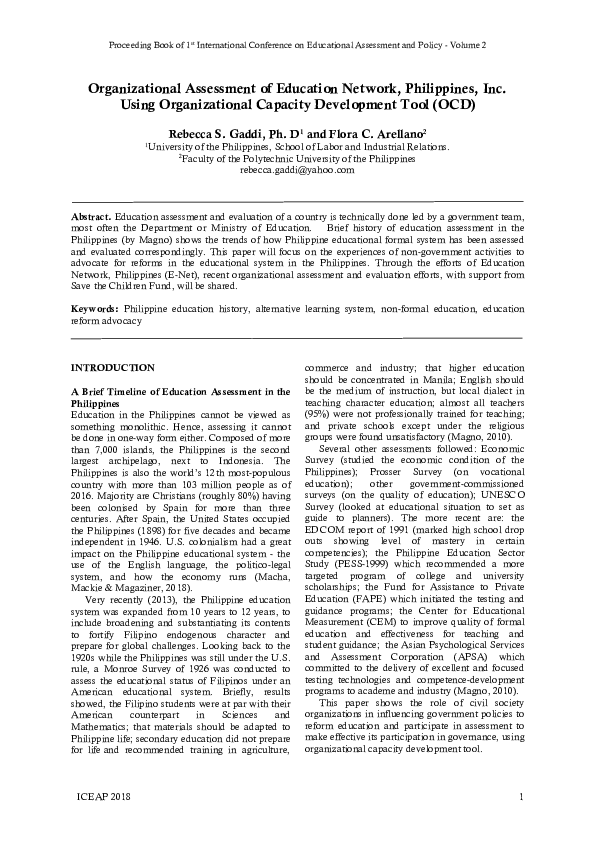 (PDF) Organizational Assessment of Education Network, Philippines, Inc. Using Organizational ...