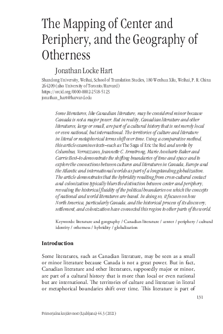 (PDF) The Mapping of Center and Periphery, and the Geography of Otherness