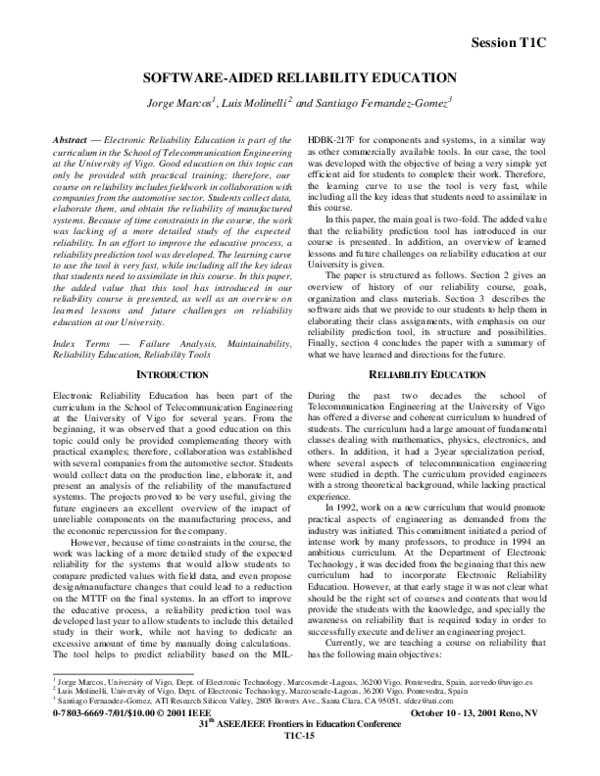(PDF) Software-aided reliability education