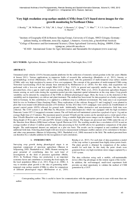 (PDF) Very high resolution crop surface models (CSMs) from UAV-based ...