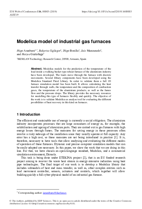 (PDF) Modelica model of industrial gas furnaces