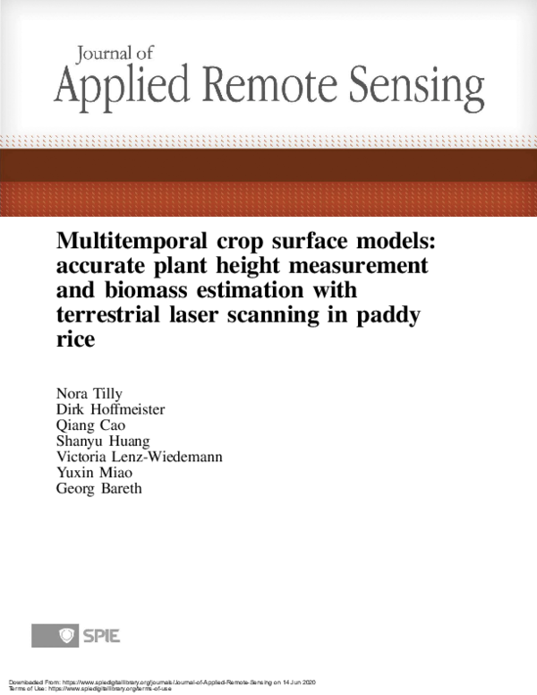 (PDF) Multitemporal crop surface models: accurate plant height ...