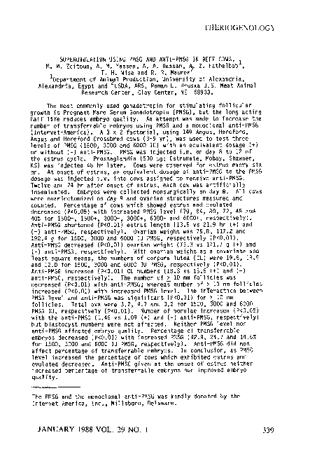 (PDF) Superovulation using PMSG and anti-PMSG in beef cows