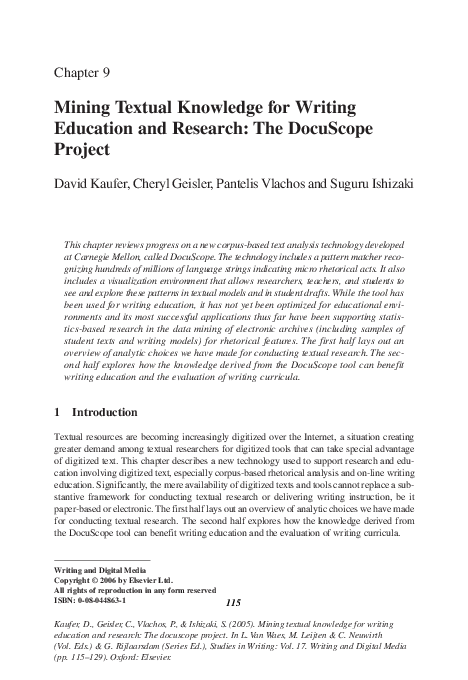 (PDF) Mining Textual Knowledge for Writing Education and Research: The DocuScope Project