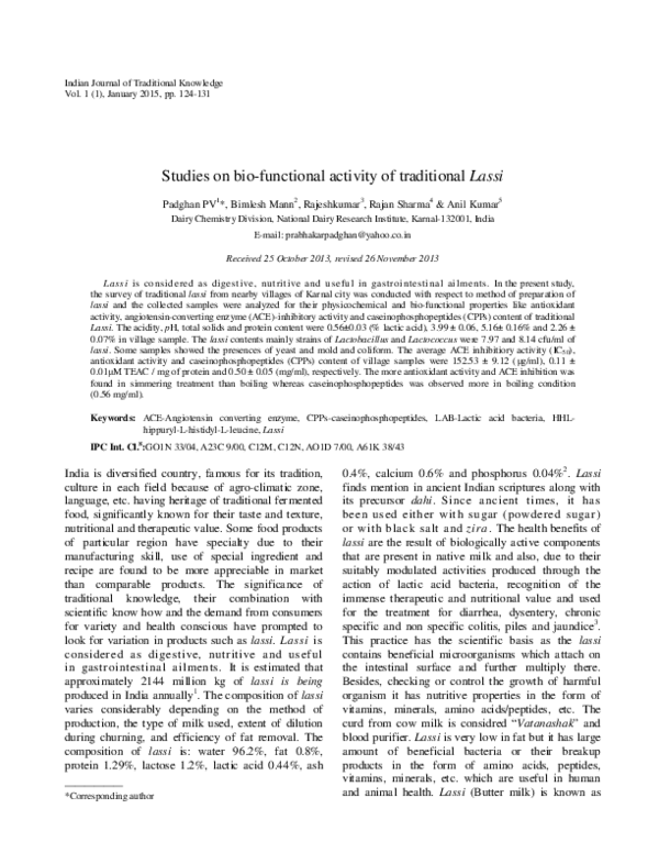 (PDF) Studies on bio-functional activity of traditional Lassi
