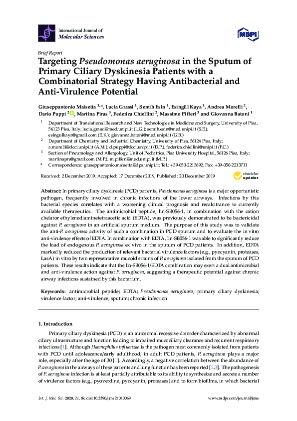 (PDF) Targeting Pseudomonas aeruginosa in the Sputum of Primary Ciliary ...