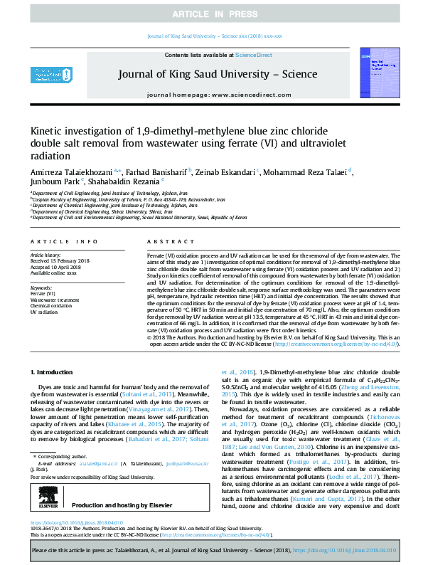 (PDF) Kinetic investigation of 1,9-dimethyl-methylene blue zinc ...