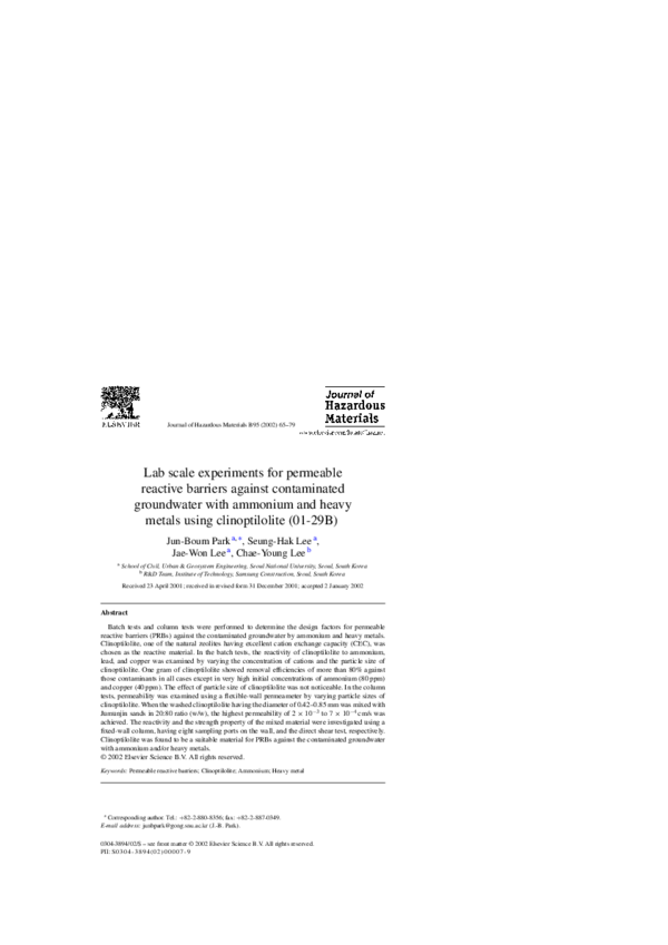 (PDF) Lab scale experiments for permeable reactive barriers against ...