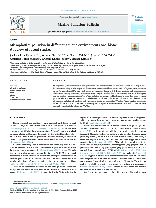 Pdf Microplastics Pollution In Different Aquatic Environments And