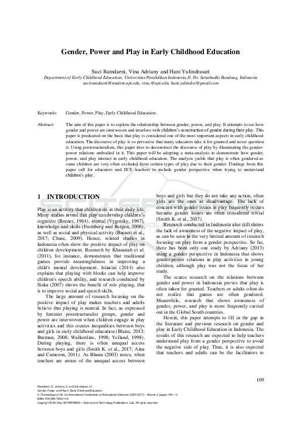 (PDF) Gender, Power and Play in Early Childhood Education