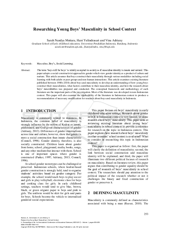 (PDF) Researching Young Boys’ Masculinity in School Context