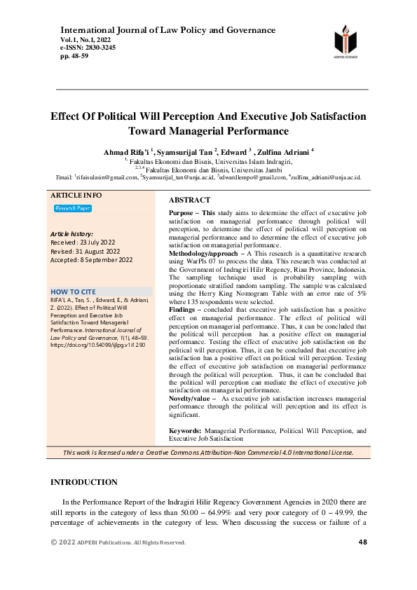 (PDF) Effect of Political Will Perception and Executive Job ...