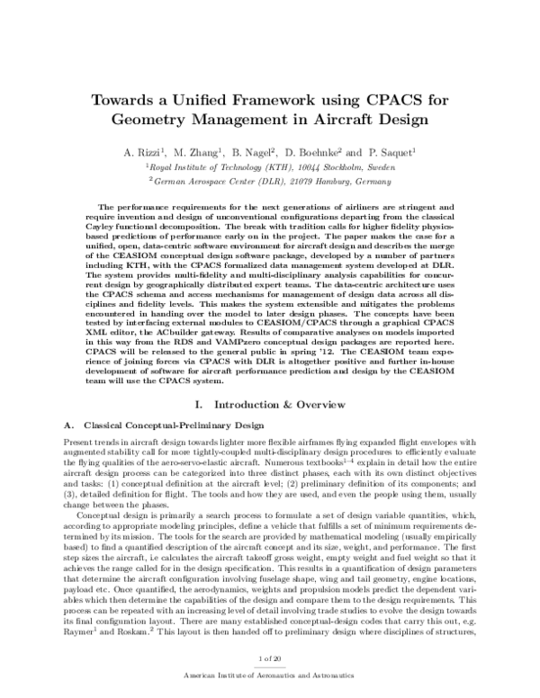 (PDF) Towards a Unified Framework using CPACS for Geometry Management ...