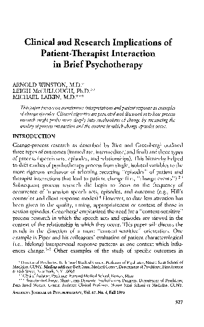 (PDF) Clinical and Research Implications of Patient-Therapist ...