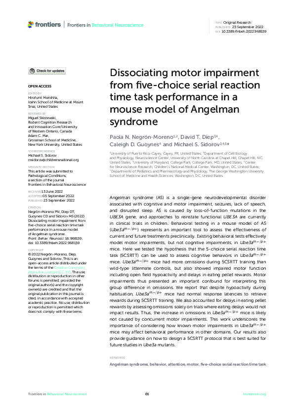 (PDF) Dissociating motor impairment from five-choice serial reaction ...