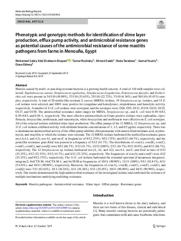 (PDF) Phenotypic and genotypic methods for identification of slime layer production, efflux pump ...