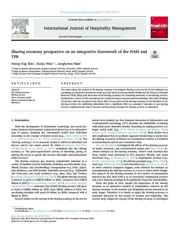 (PDF) Sharing economy perspective on an integrative framework of the ...