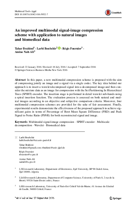 Pdf An Improved Multimodal Signal Image Compression Scheme With Application To Natural Images
