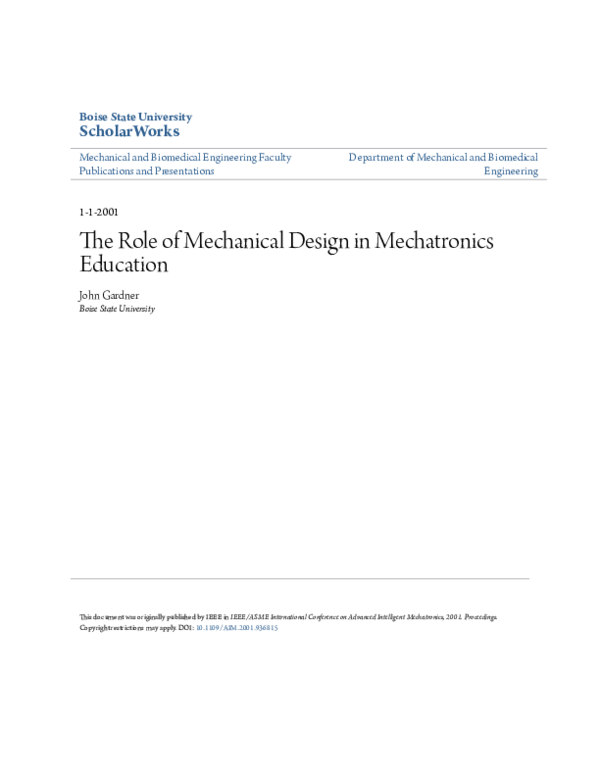 (PDF) The role of mechanical design in mechatronics education