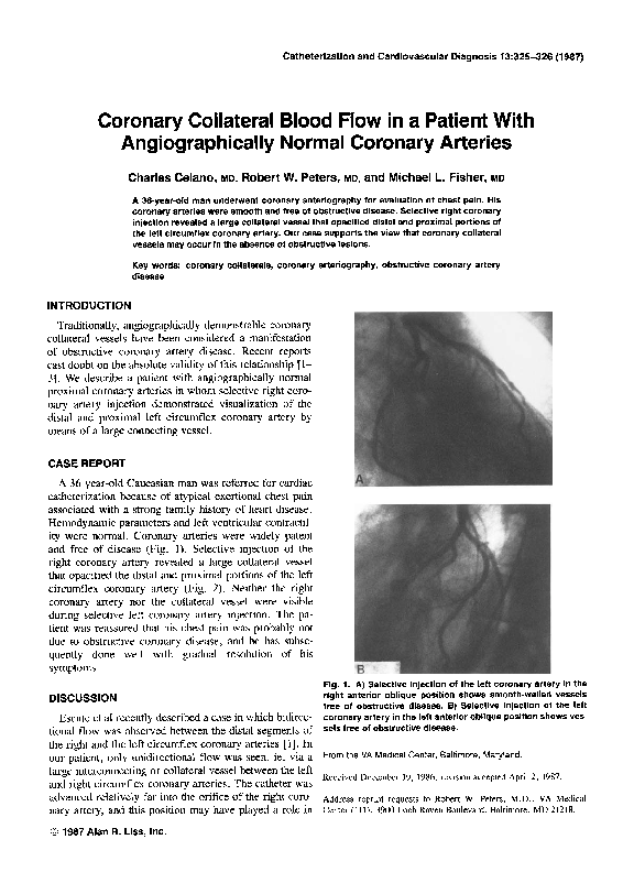 Pdf Coronary Collateral Blood Flow In A Patient With Angiographically