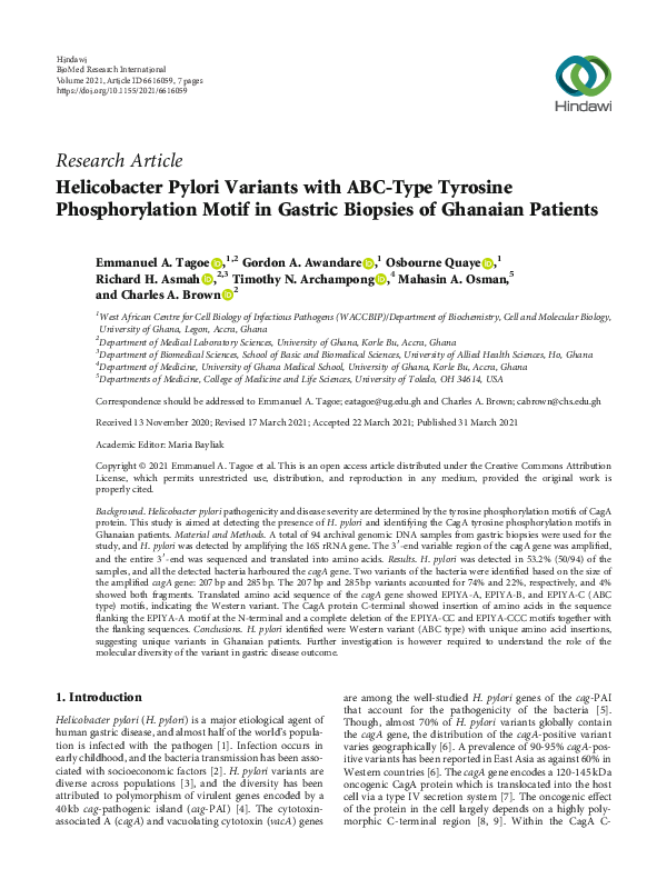 (PDF) H. pylori CagA Variants in Ghanaian Patients