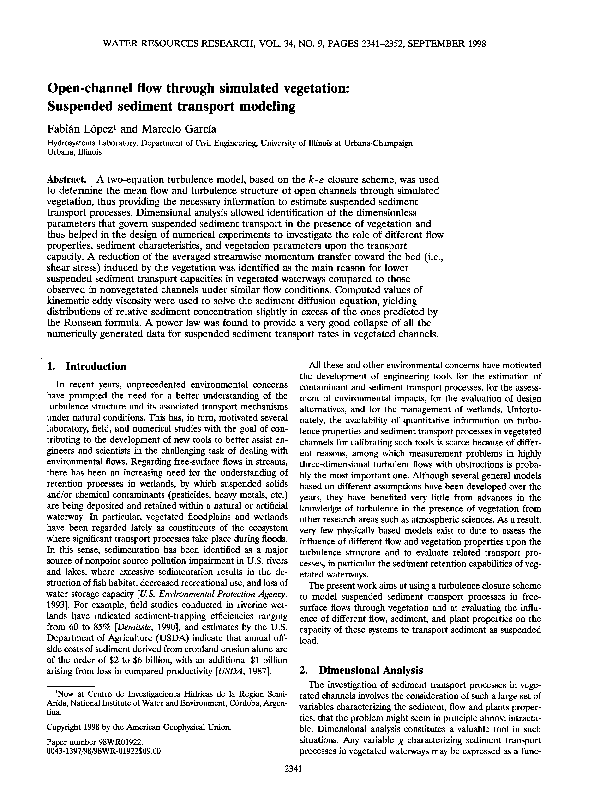(PDF) open-channel flow through simulated vegetation: Suspended sediment transport modeling
