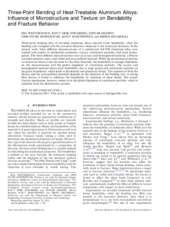 (PDF) Three-Point Bending of Heat-Treatable Aluminum Alloys: Influence ...