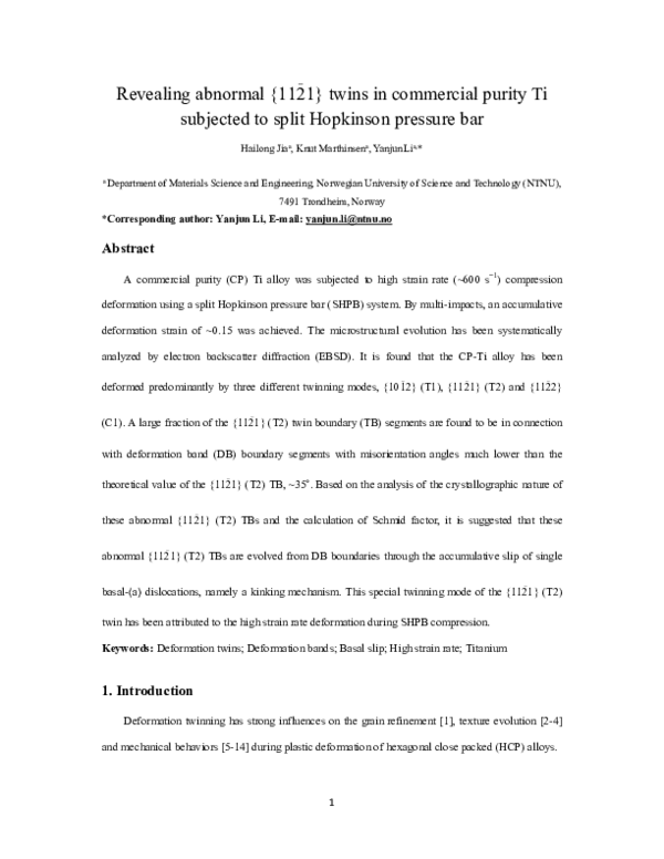 (PDF) Revealing abnormal {112̅1} twins in commercial purity Ti ...