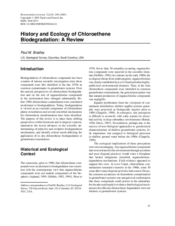 (PDF) History and Ecology of Chloroethene Biodegradation: A Review