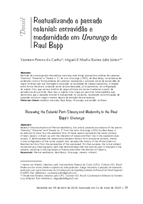 (PDF) Reatualizando o passado colonial: escravidão e modernidade em ...